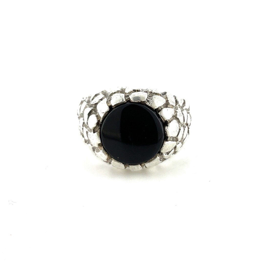 Vintage Black Onyx Silver Nugget Ring / Sterling Silver 925 / Size 8.75 ...