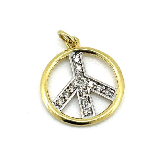 14K Gold & Diamond Peace Sign Pendant / Genuine Two-T… - Gem