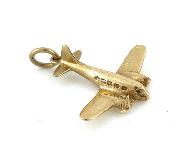 Vintage 14K Gold Propeller Plane Pendant / Airplane Jewelry / Genuine ...