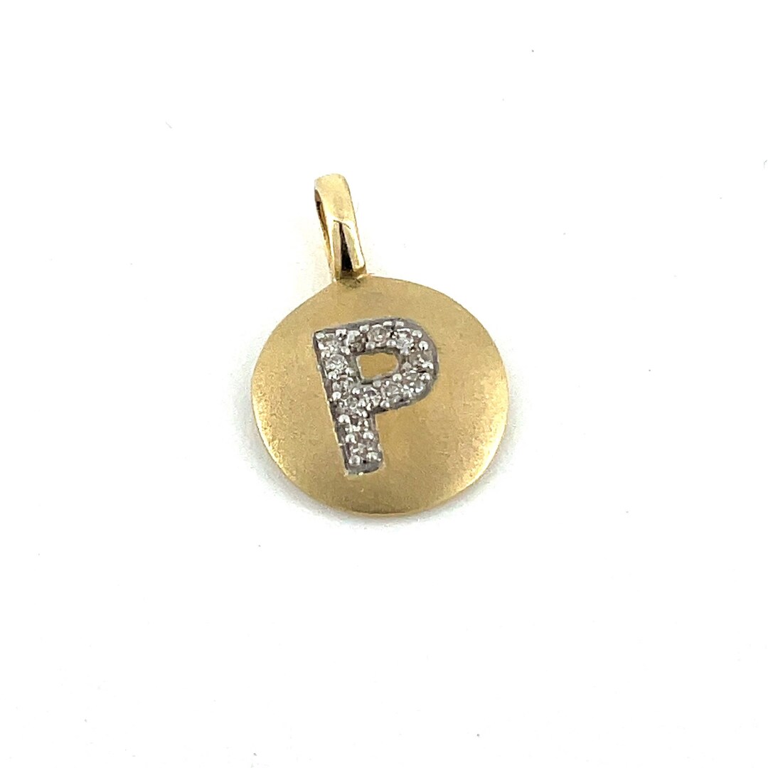 14K Gold Diamond P Pendant / Small Pendant / Gold Charm / Diamond ...