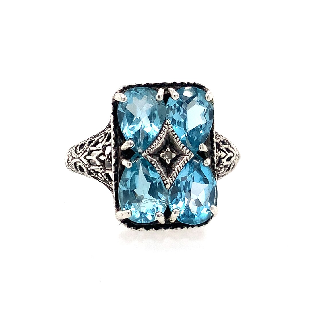 Art Deco Inspired Silver Blue Stone Ring / Solid Thai Sterling 925 ...