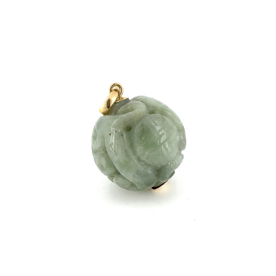 Jade & Gold Ball Sphere Pendant / 14K Yellow Gold / Light Green Jadeite ...
