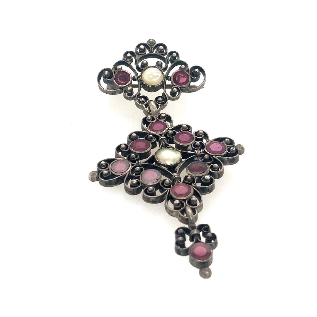 Vintage Silver, Pearl, & Sapphire Dangle Pin / 925 Sterling Silver ...