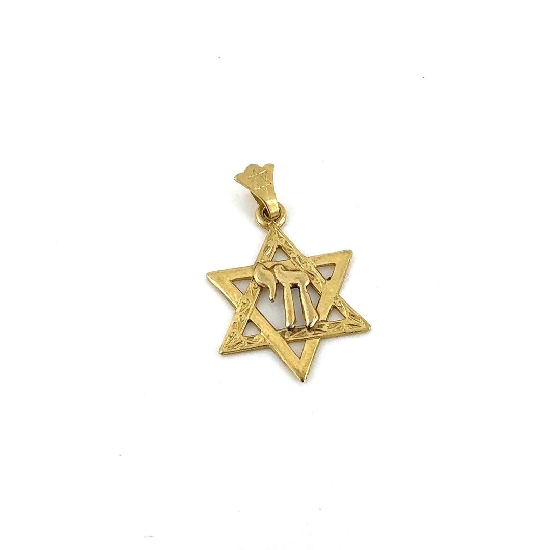Vintage 14K Gold Chai Star of David Pendant / Genuine Yellow Gold ...