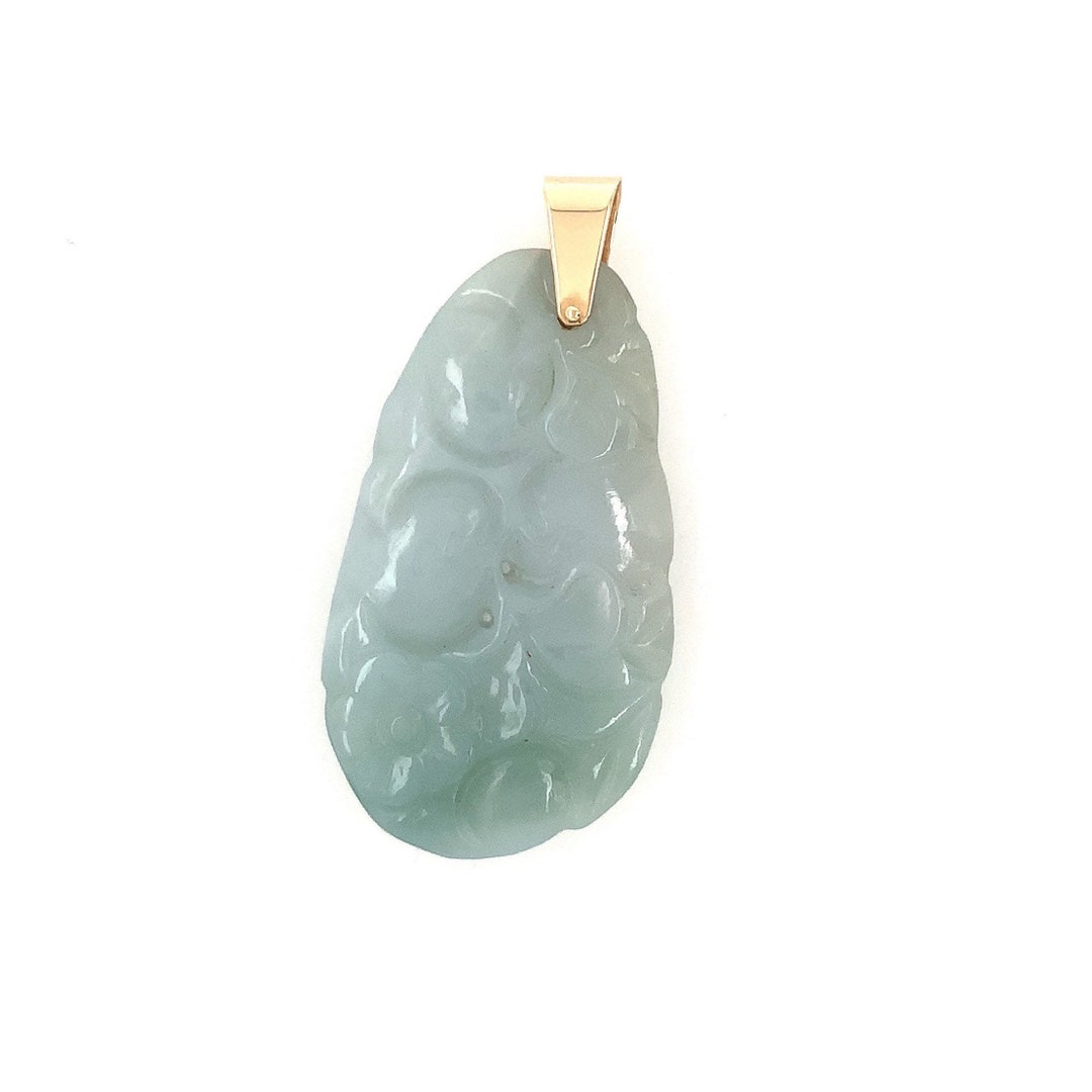 Vintage Jade & Gold Floral Design Pendant / 14K Yellow Gold / Natural ...