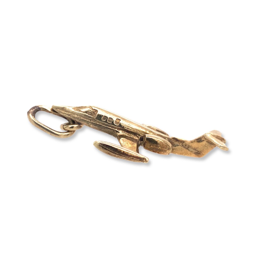 Airplane Gold Charm / Solid 14K Yellow Gold / Gulfstream Pendant / 585 ...