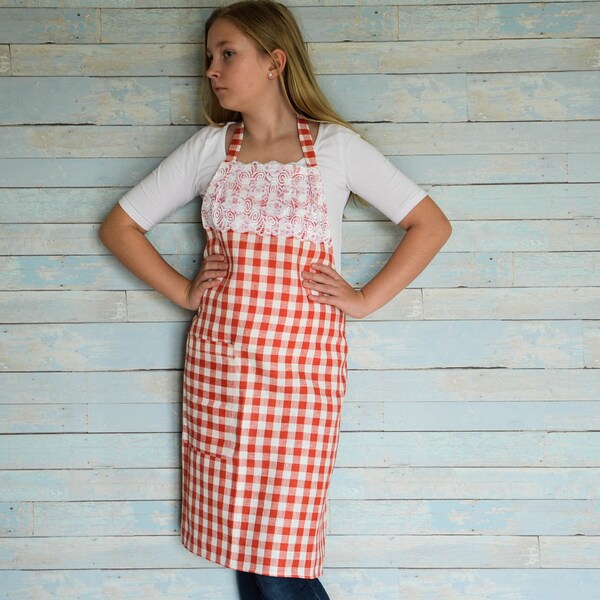 Red Gingham Apron - Etsy