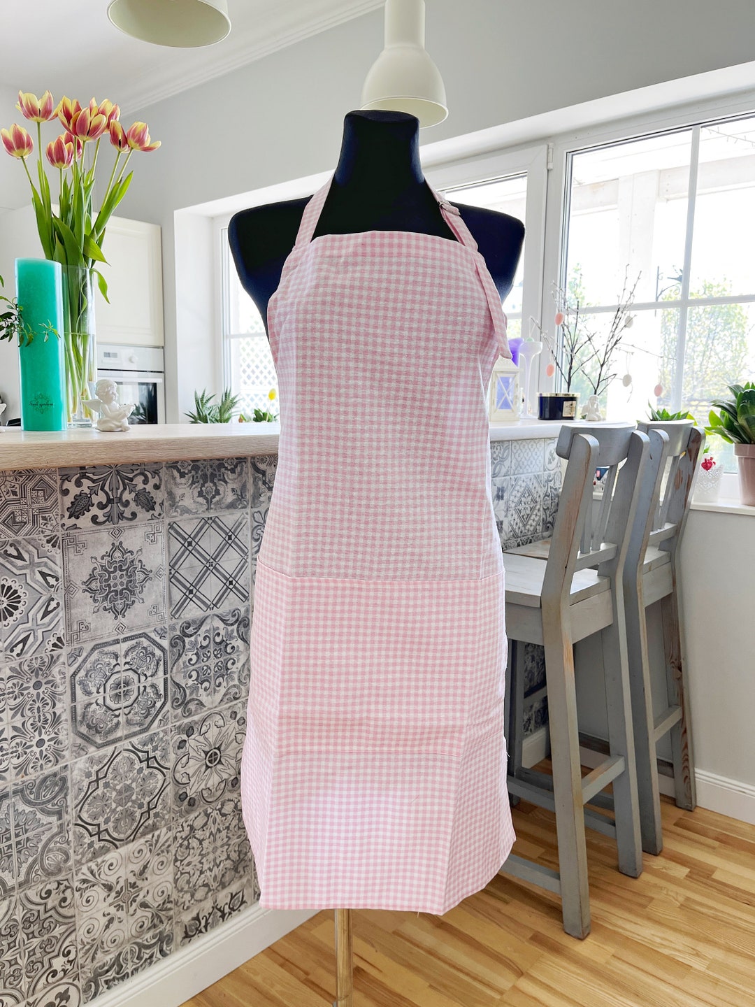 Checkered Bib Apron With Pockets and Adjustable Neck. Unisex Plaid ...