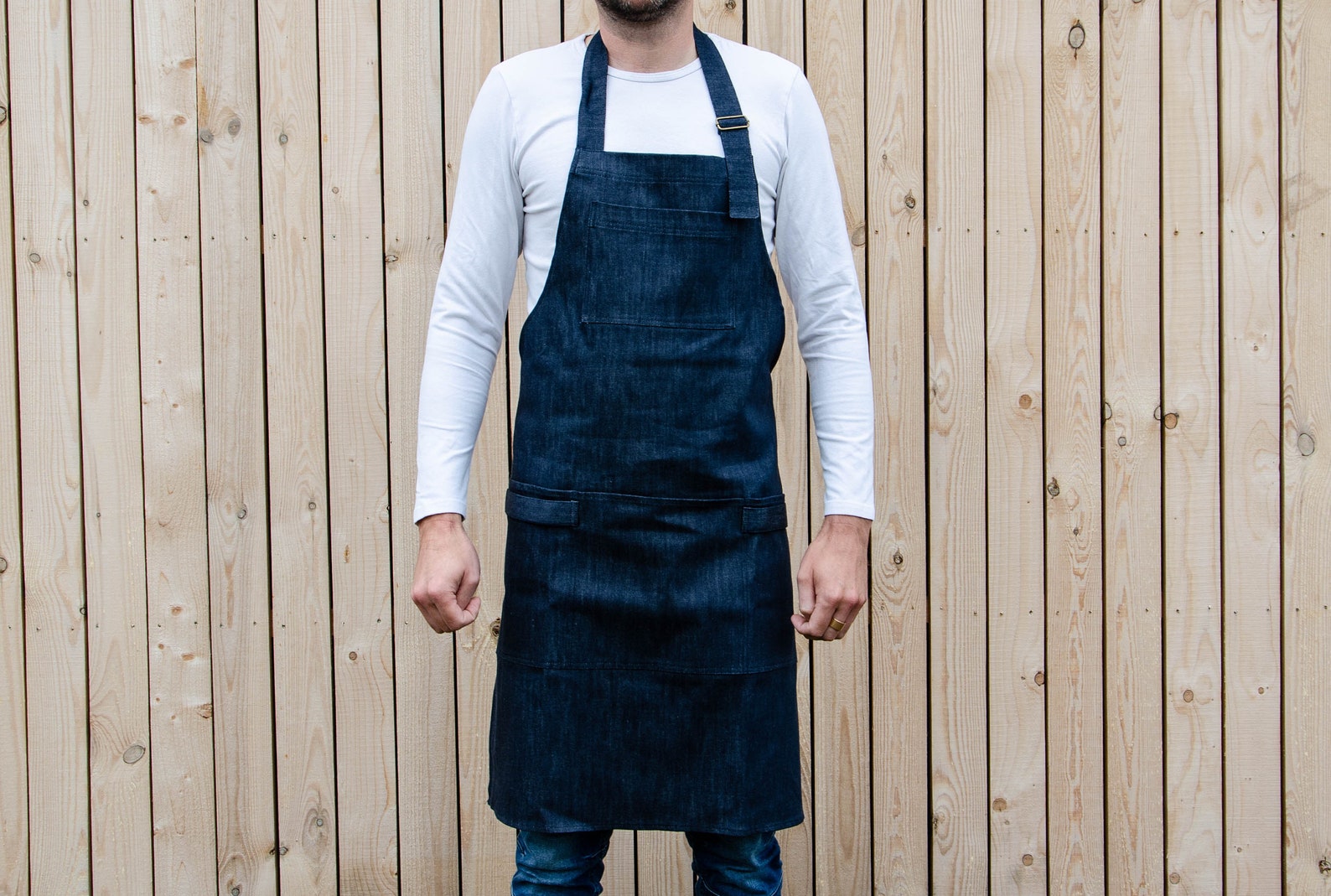Dark Blue Denim Apron for Man With Multiple Pockets Grill | Etsy