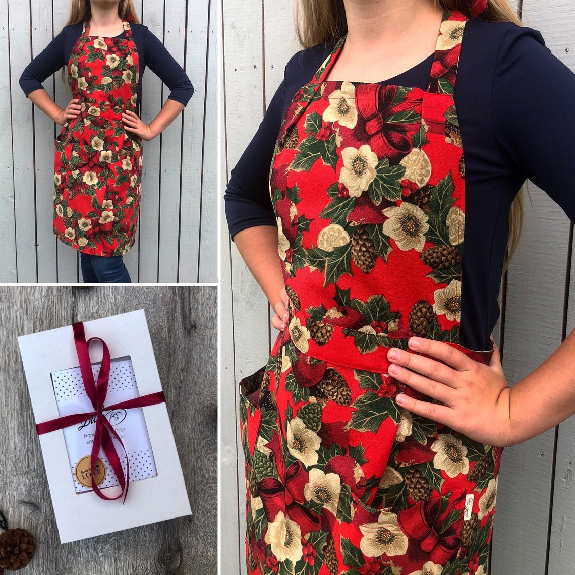 Red Christmas Apron for Woman With Pockets. Aprons for Women. - Etsy