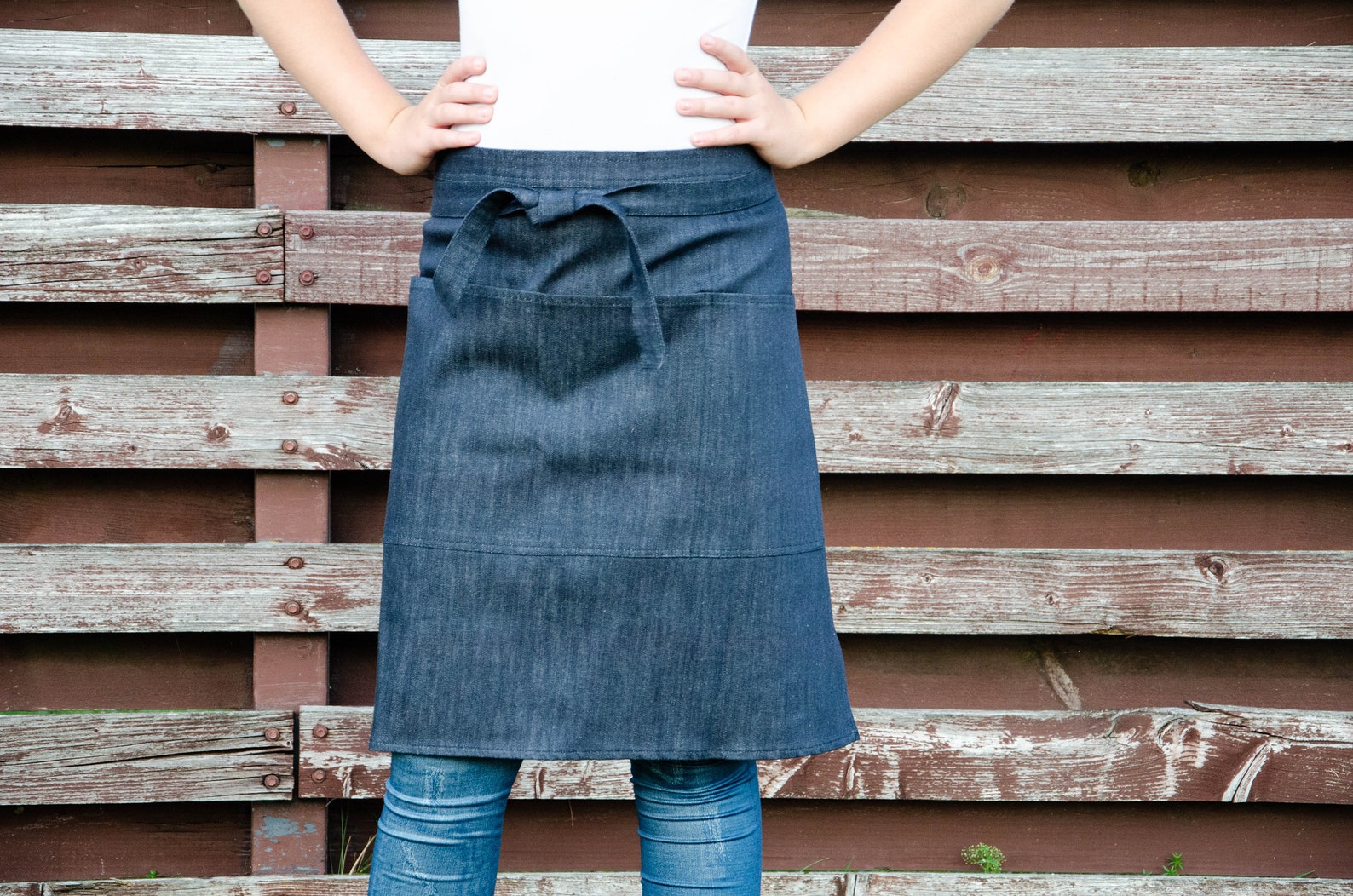 Dark blue denim knee length unisex half apron with pockets | Etsy
