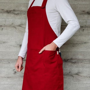 Apron Set for Him and Her. Red Full Apron for Woman and Men With ...