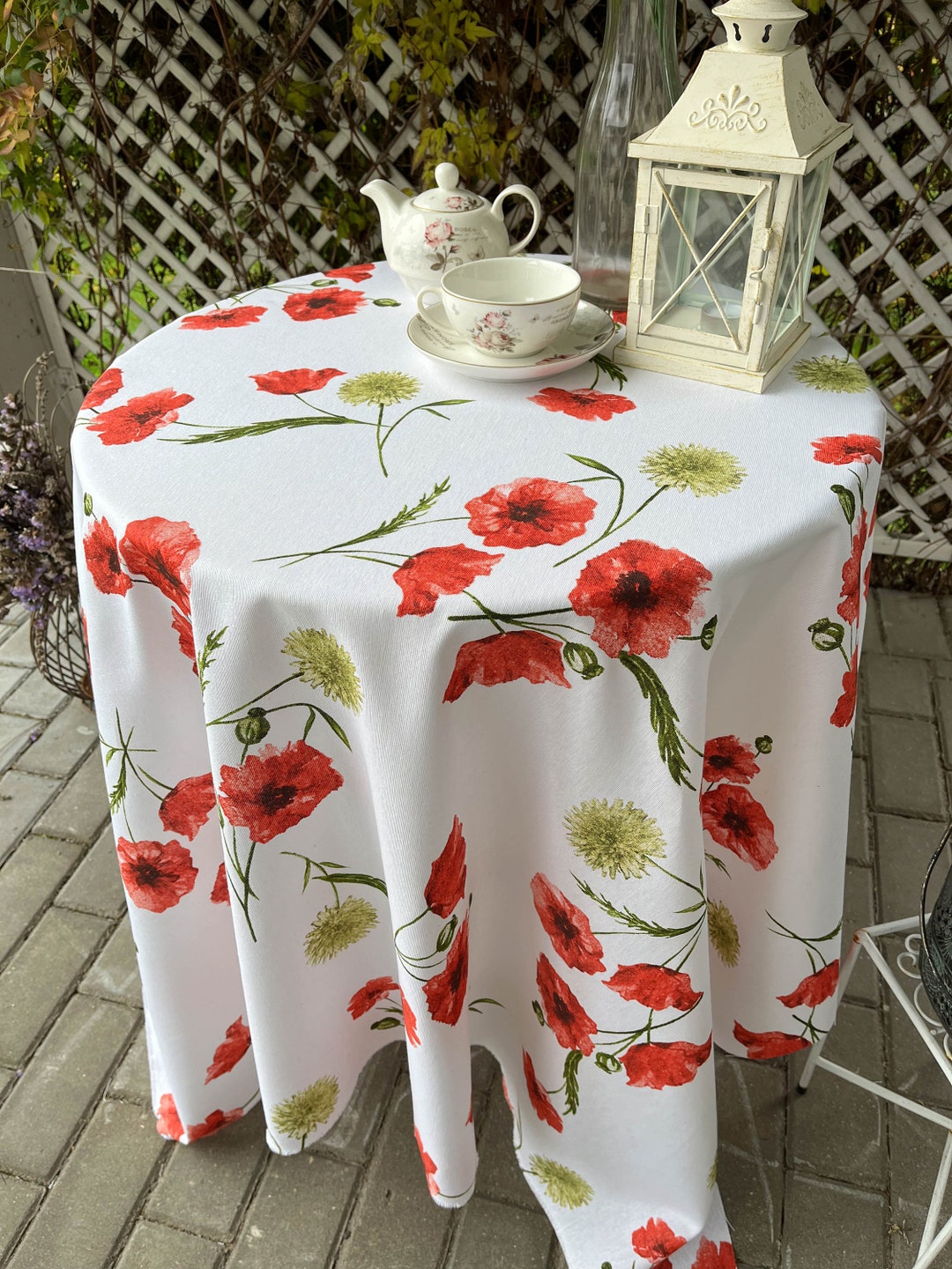 Poppy Flower Tablecloth for Floral Kitchen Decor. Durable Table Linen ...