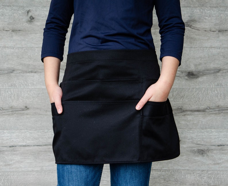 Black multi pocket unisex half apron for garden or home | Etsy