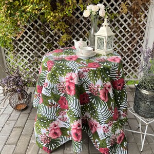Tropical Print Tablecloth for Floral Kitchen Decor. Durable Table Linen ...