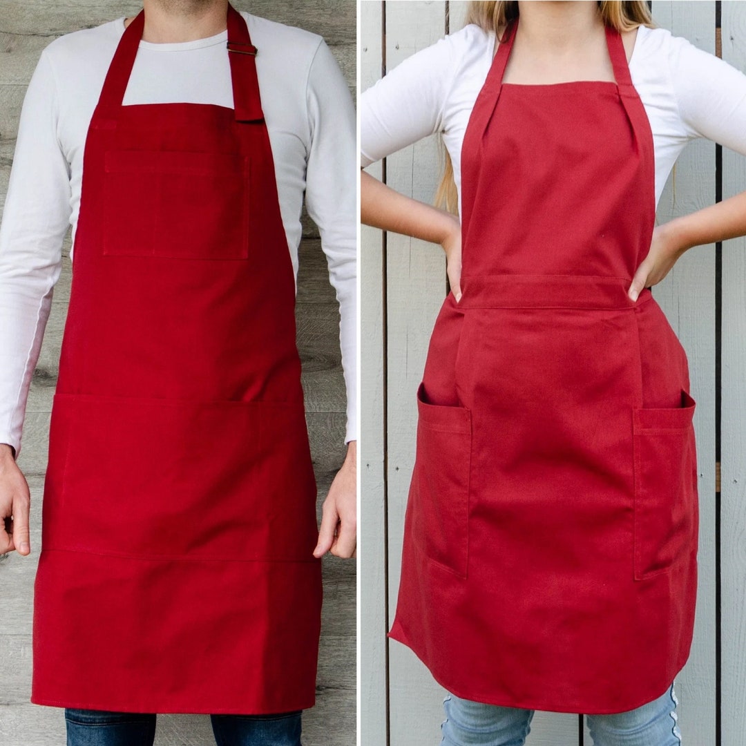 Apron Set for Him and Her. Red Full Apron for Woman and Men With ...