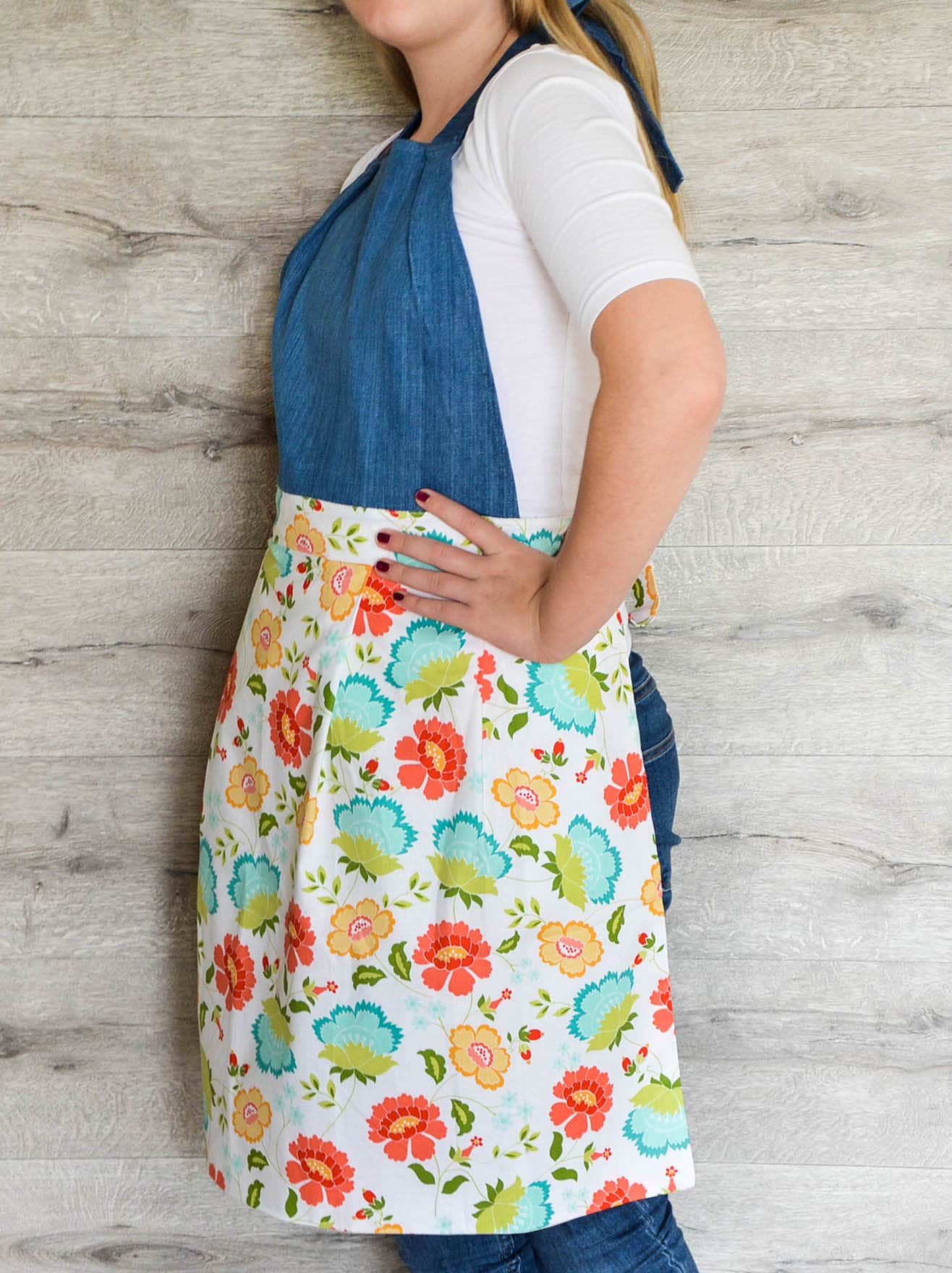 Country Style Denim Full Apron for Woman With Floral Patterns | Etsy
