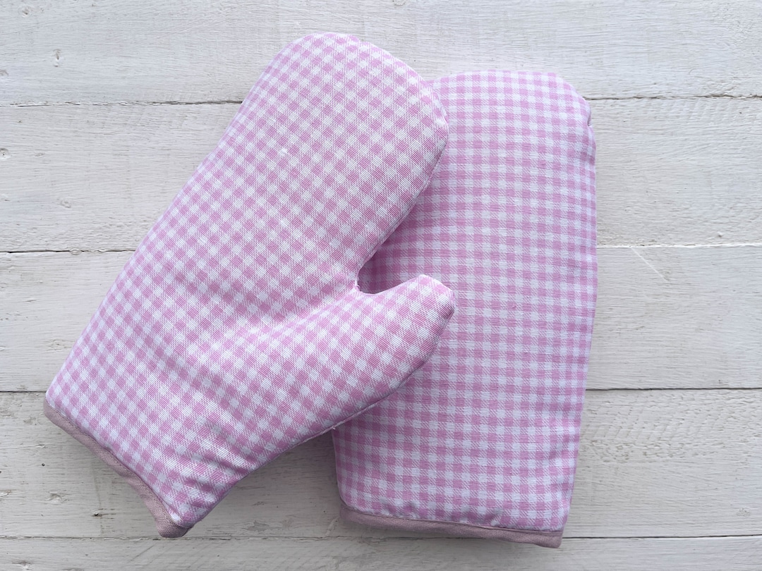 Pink Checkered Oven Mitt. Plaid Fabric Oven Glove. Soft Durable Baking ...