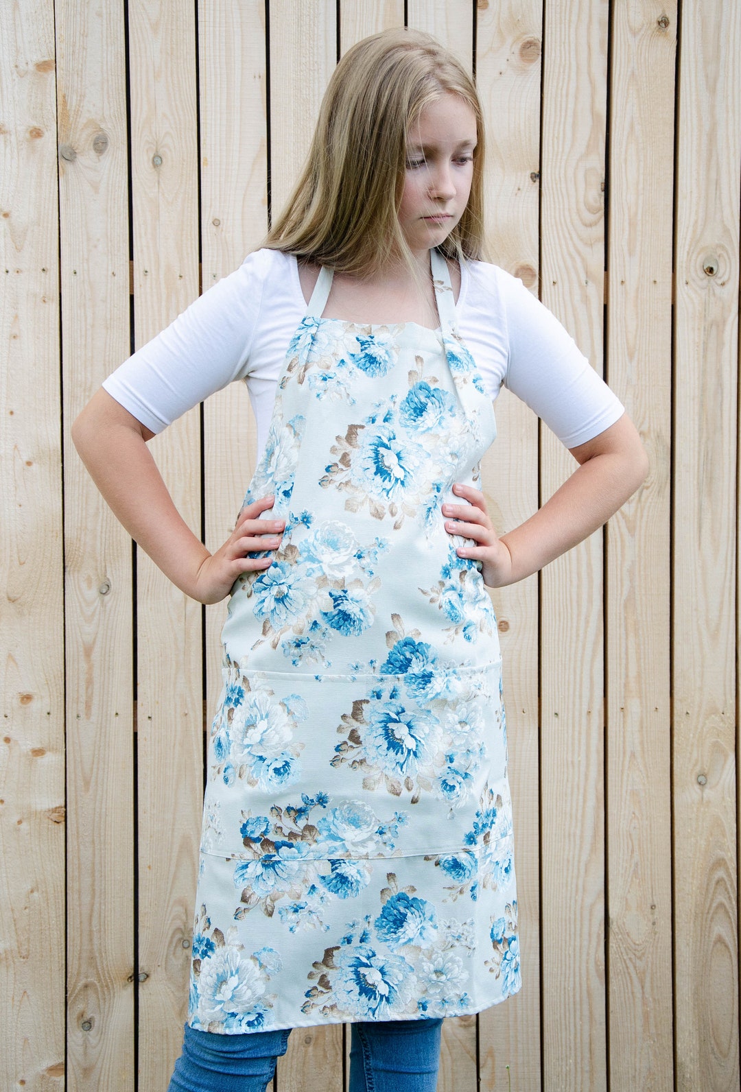 Blue Rose Print Full Apron for Women With Front Pockets - Etsy