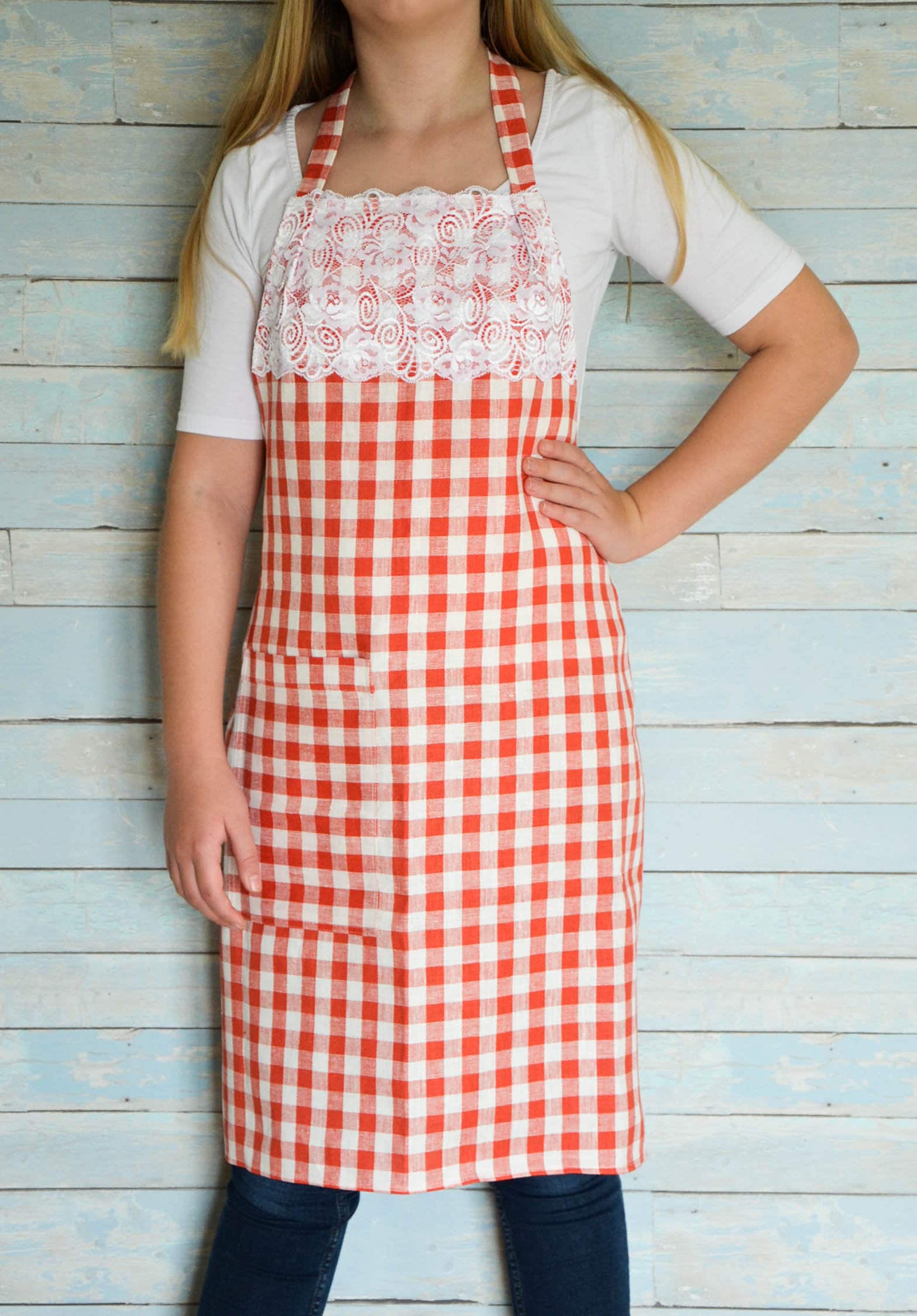 Red Gingham Full Apron for Woman With Lace Trim Decor - Etsy
