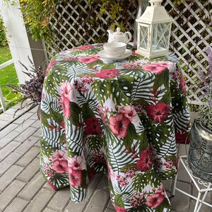 Tropical Print Tablecloth for Floral Kitchen Decor. Durable Table Linen ...