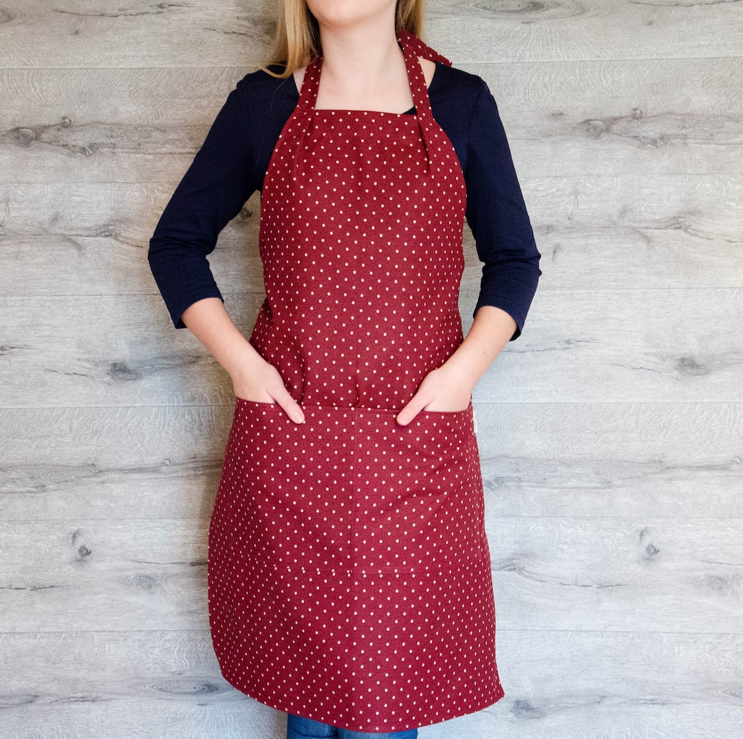 Red Dot Apron, Full Kitchen Apron for Women With Pockets, Red Polka ...