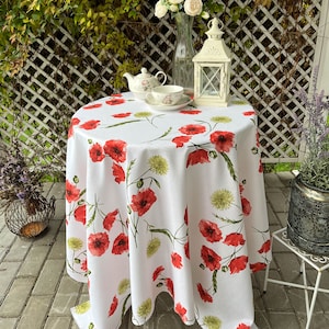 Poppy Flower Tablecloth for Floral Kitchen Decor. Durable Table Linen ...