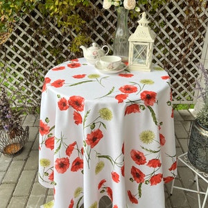 Poppy Flower Tablecloth for Floral Kitchen Decor. Durable Table Linen ...