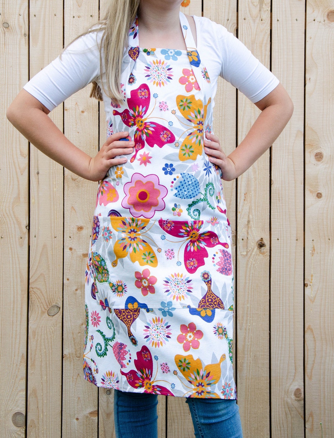 Aprons for Women. Butterfly Print Woman Full Apron With Front Pockets ...