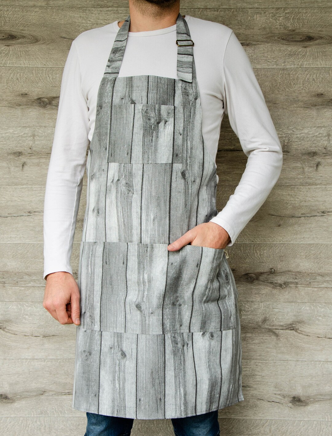 Wood Print Pocket Full Apron for Men, Apron for Kitchen or Garden ...