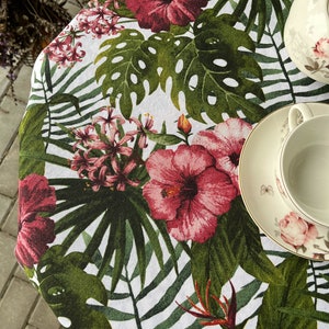 Tropical Print Tablecloth for Floral Kitchen Decor. Durable Table Linen ...