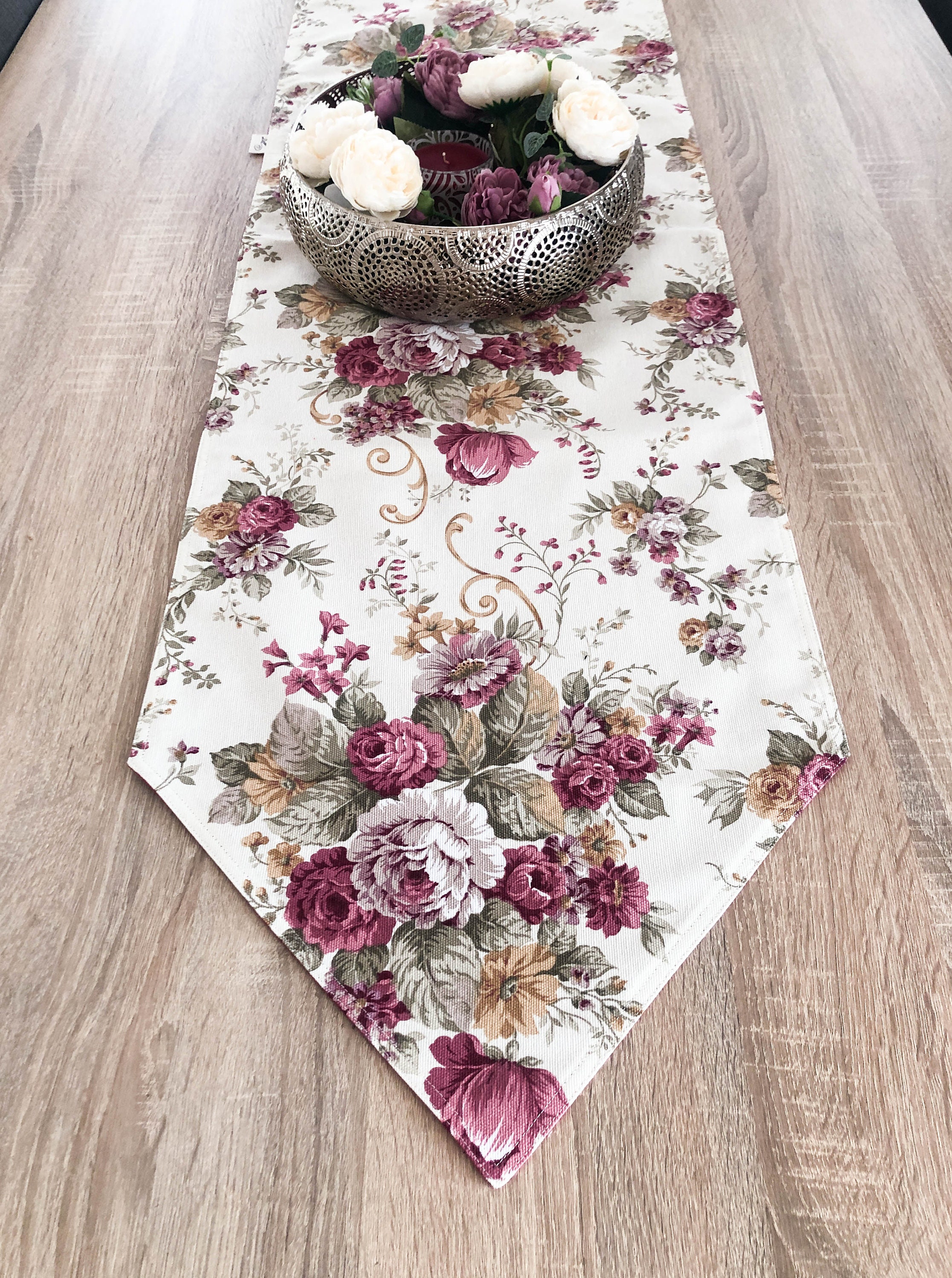 Table Runner With Roses on Cream Pattern. Summer Handmade Table Runner ...
