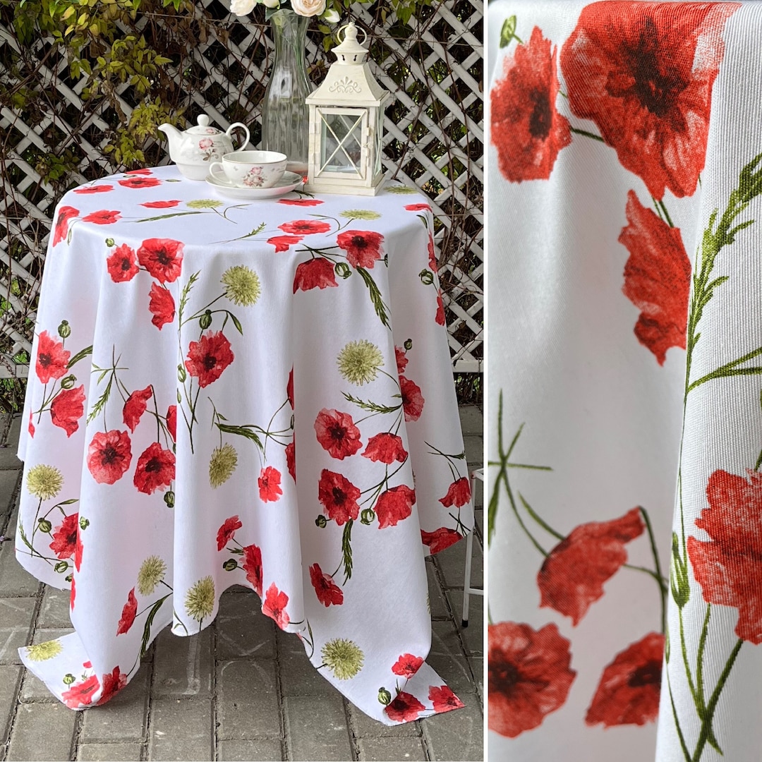 Poppy Flower Tablecloth for Floral Kitchen Decor. Durable Table Linen ...