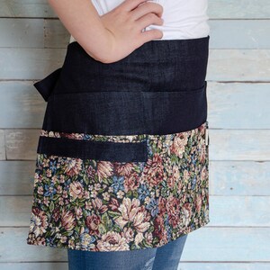 Denim Gardening Apron, Garden Apron With Pockets, Half Apron. Floral ...
