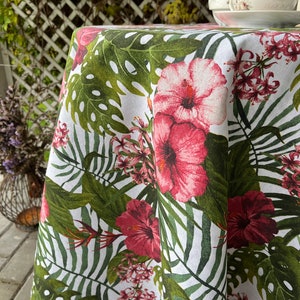 Tropical Print Tablecloth for Floral Kitchen Decor. Durable Table Linen ...