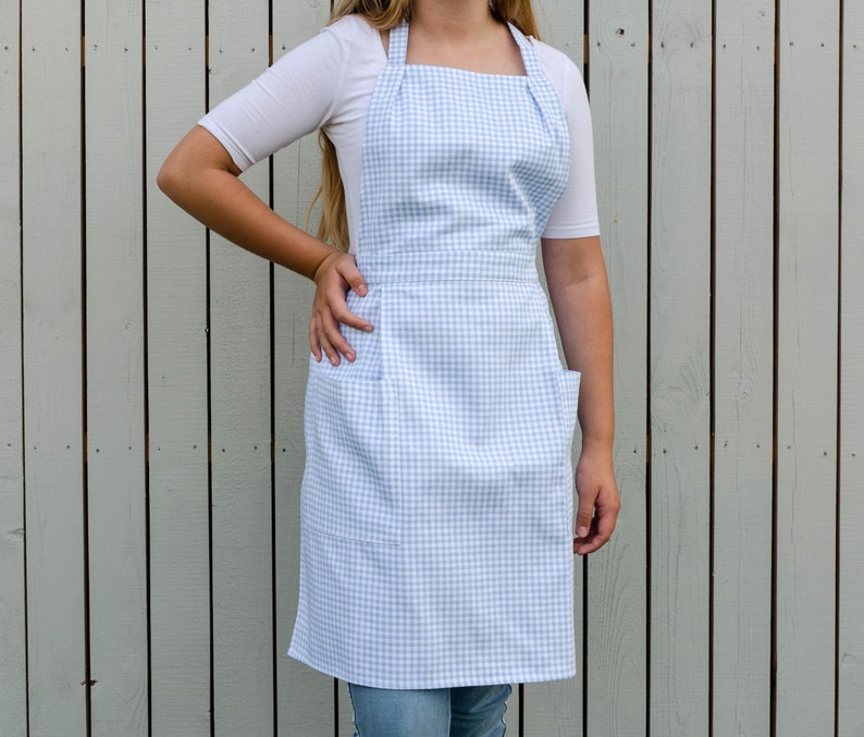 Aprons for Women. Blue Checked Full Kitchen Apron for Woman - Etsy