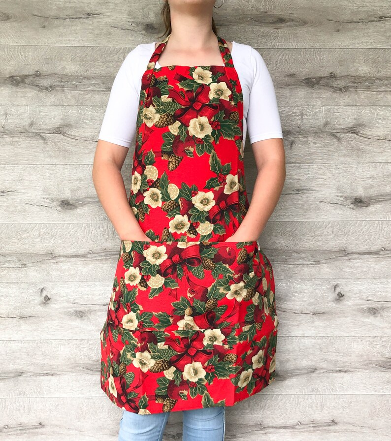 Aprons for Women. Christmas Print Full Red Apron for Woman - Etsy