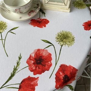 Poppy Flower Tablecloth for Floral Kitchen Decor. Durable Table Linen ...