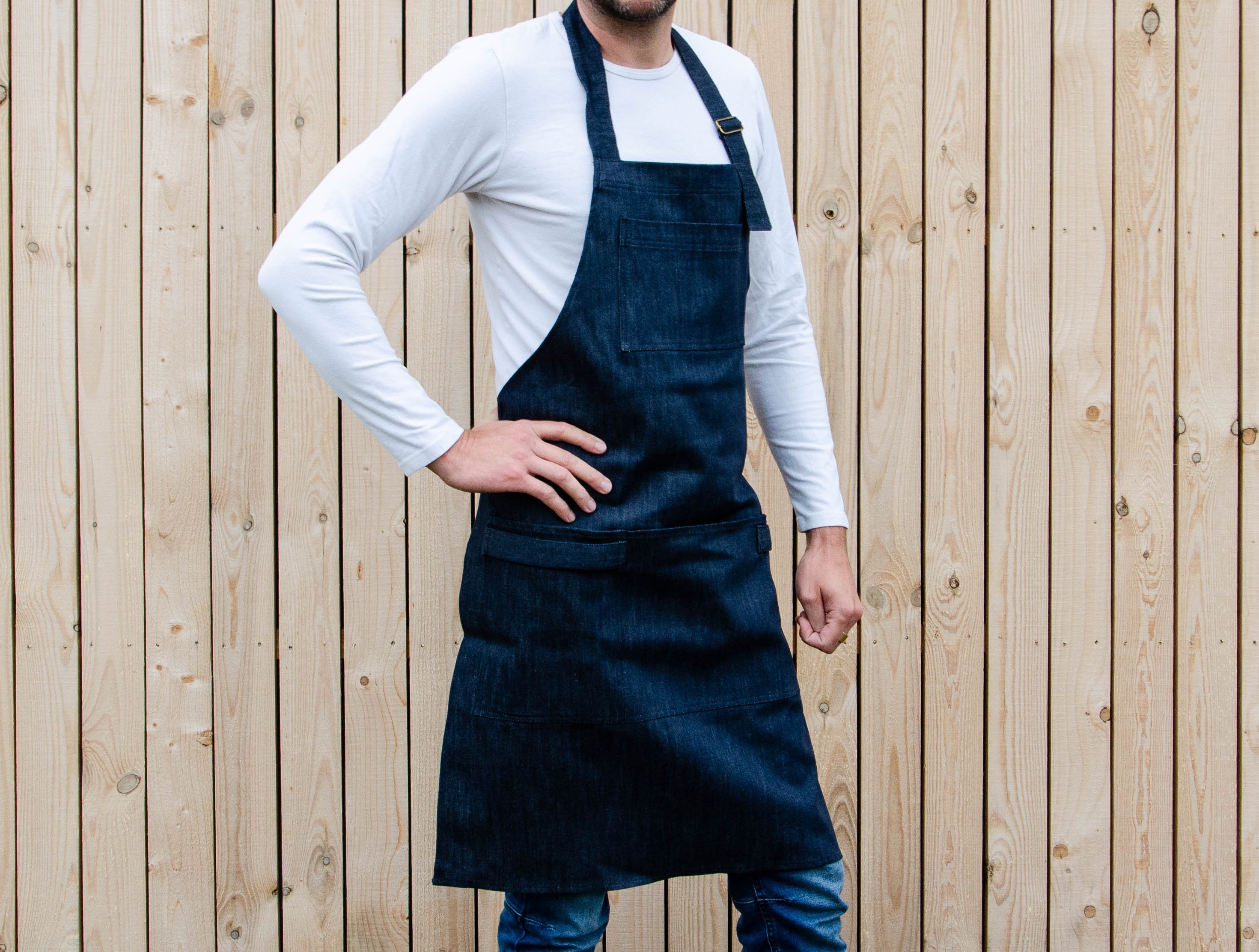 Dark Blue Denim Apron for Man With Multiple Pockets Grill | Etsy