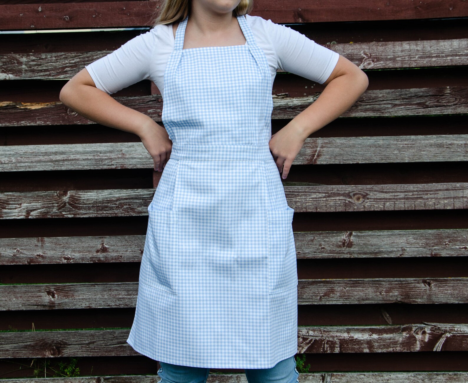 Aprons for Women. Blue Checked Full Kitchen Apron for Woman - Etsy