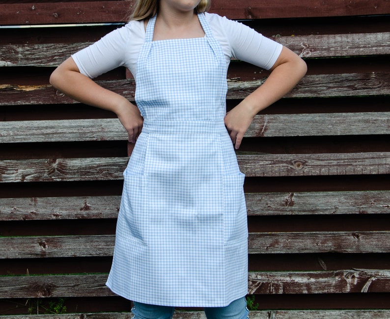Aprons for Women. Blue Checked Full Kitchen Apron for Woman - Etsy