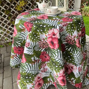 Tropical Print Tablecloth for Floral Kitchen Decor. Durable Table Linen ...