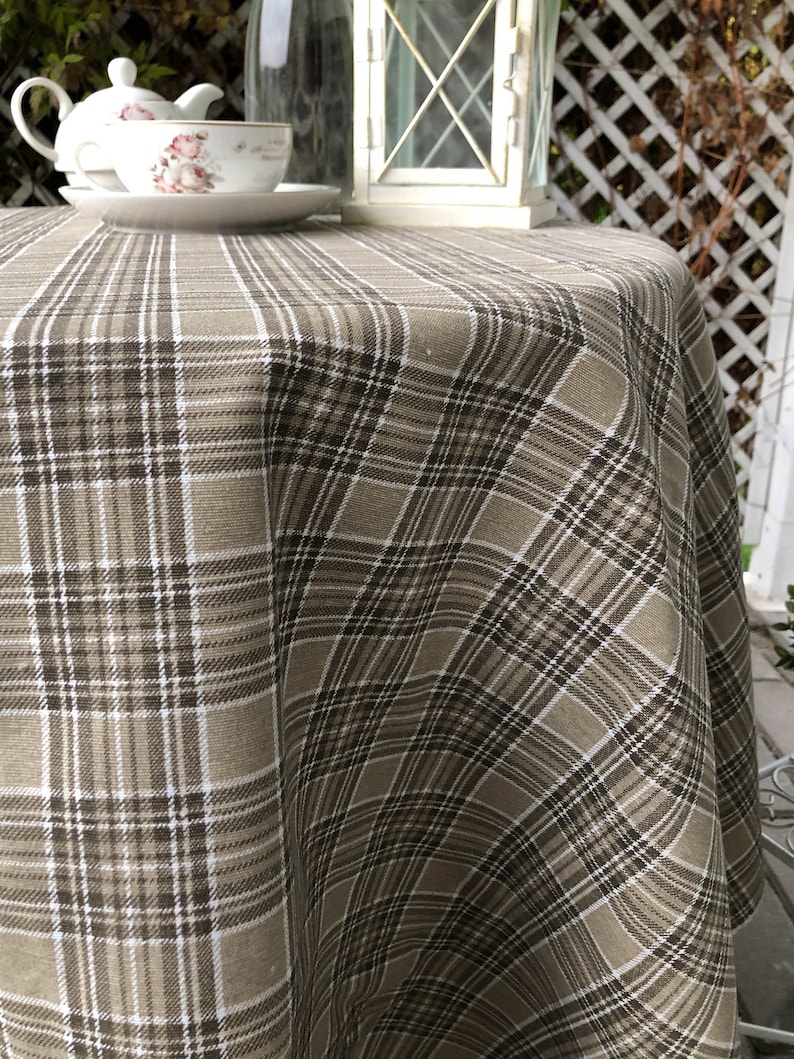 Beige Tartan Plaid Tablecloth for Indoor and Outdoor Kitchen Decor ...