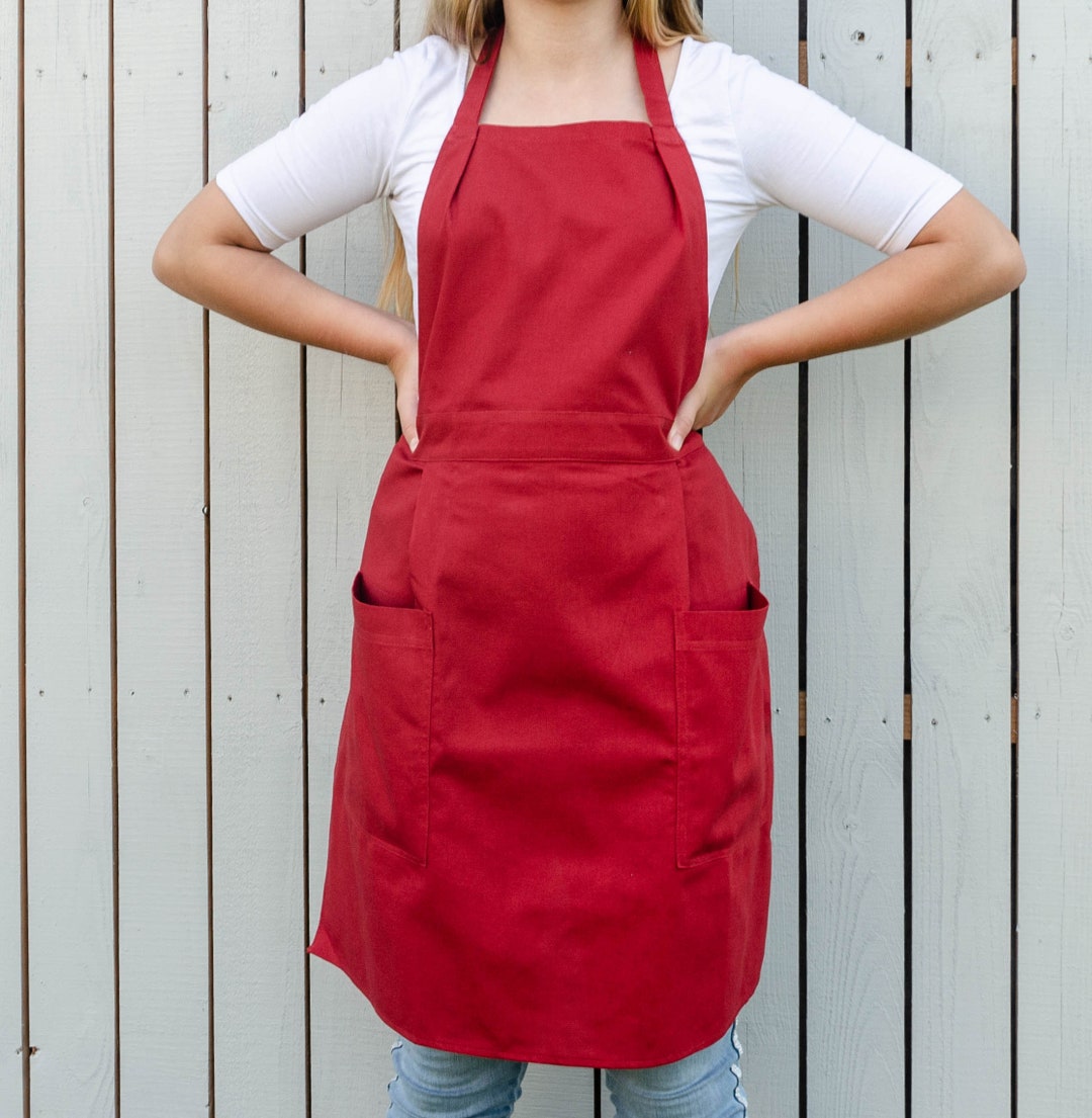 Aprons for Women. Red Full Apron for Woman, Woman Apron With Pockets ...