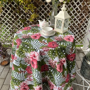 Tropical Print Tablecloth for Floral Kitchen Decor. Durable Table Linen ...