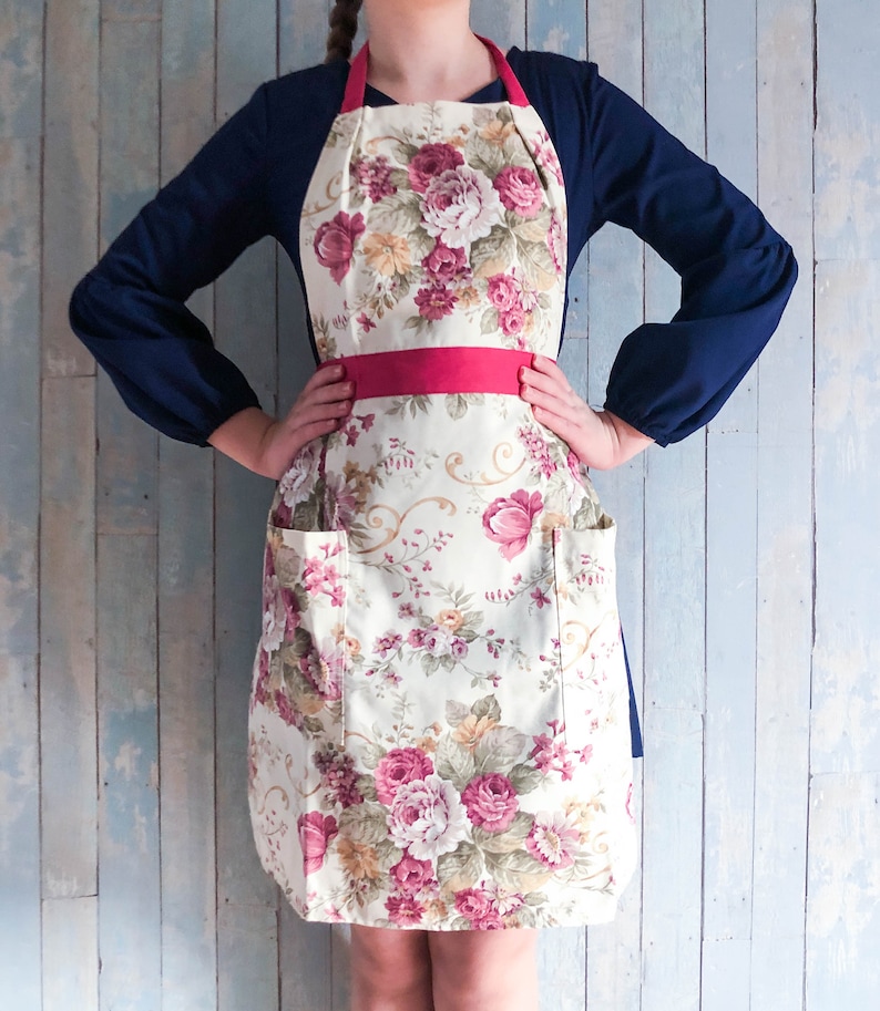 Festive Rose Print Full Apron for Women Floral Apron With - Etsy