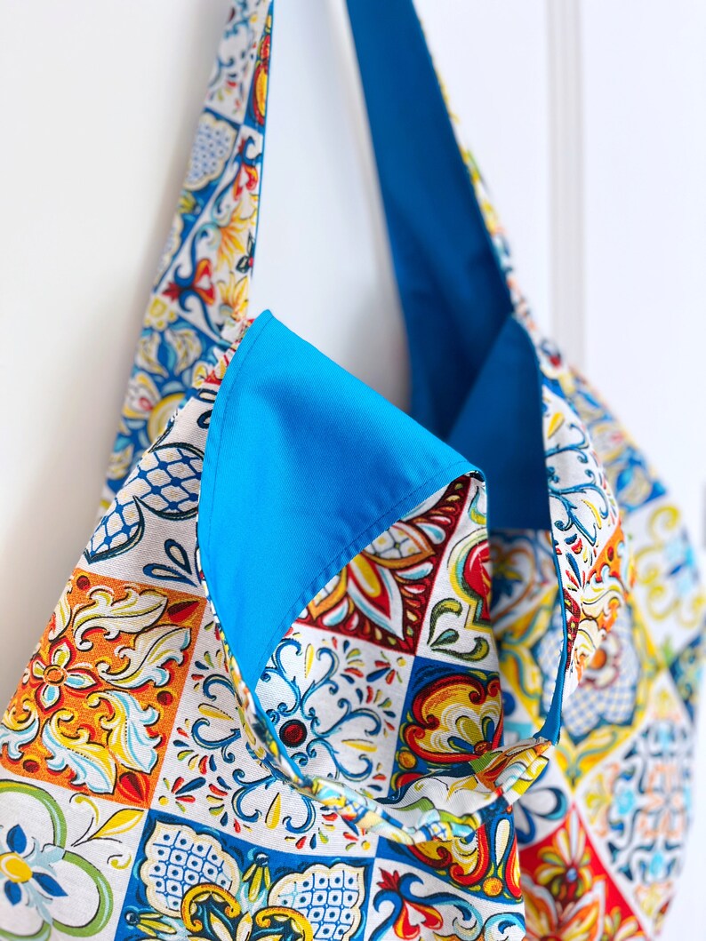 Mediterranean Style Bag Made of Durable Fabric, Reversible Large Beach ...