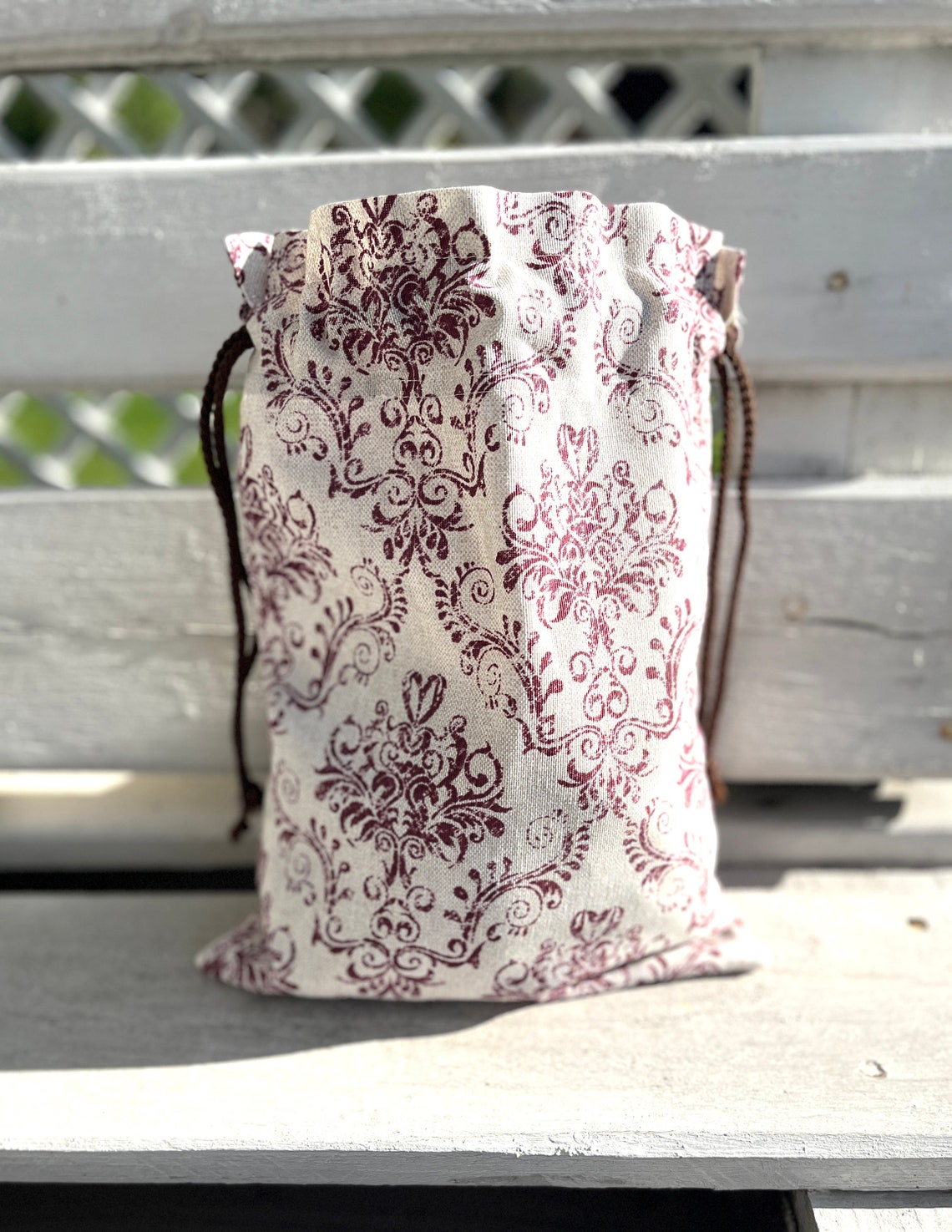Red Damask Print Cotton Drawstring Bag, Christmas Gift Bag. Travel Bag ...