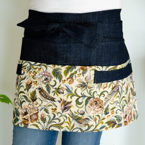 Garden Apron, Denim Pocket Gardening Half Apron With Floral Patterns ...