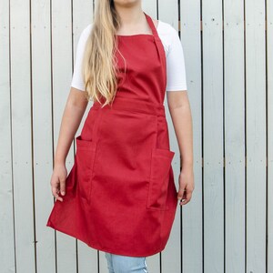 Aprons for Women. Red Full Apron for Woman, Woman Apron With Pockets ...